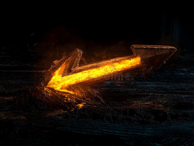 Glowing Orange Arrow Pointing Left on Dark Lava Surface, Symbolizing ...