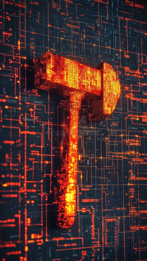 Digital Hammer Code Technology Cyber Security Binary Stock Illustration ...