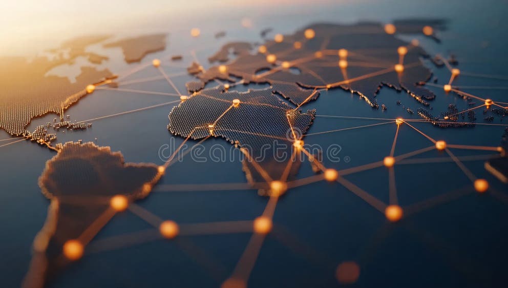 Global Network Connection Illuminated World Map with Interconnected Nodes AI Generated. Stock ...