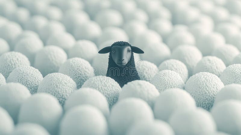 Unique Black Sheep Amongst a Crowd of White Sheep Concept Image for ...
