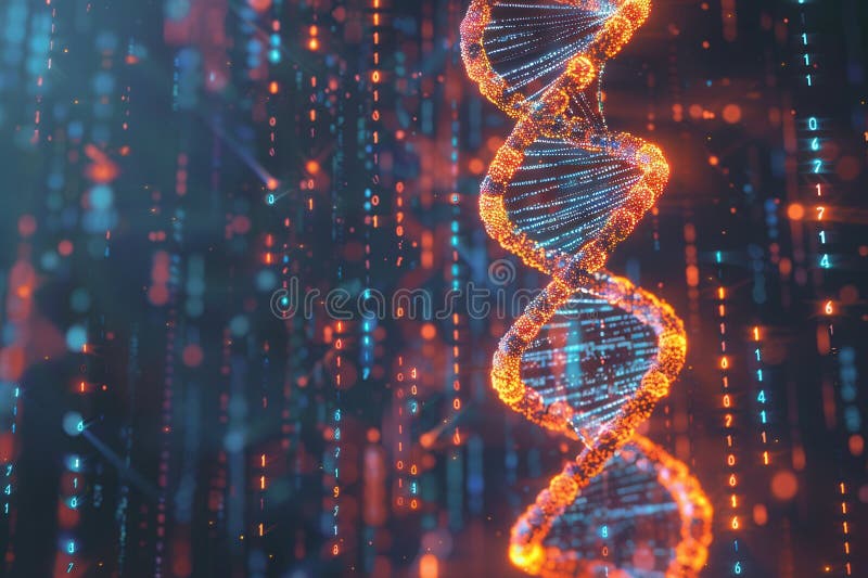 A Striking 3d Representation Of A Dna Double Helix Entwined With Glowing Digital Data Streams