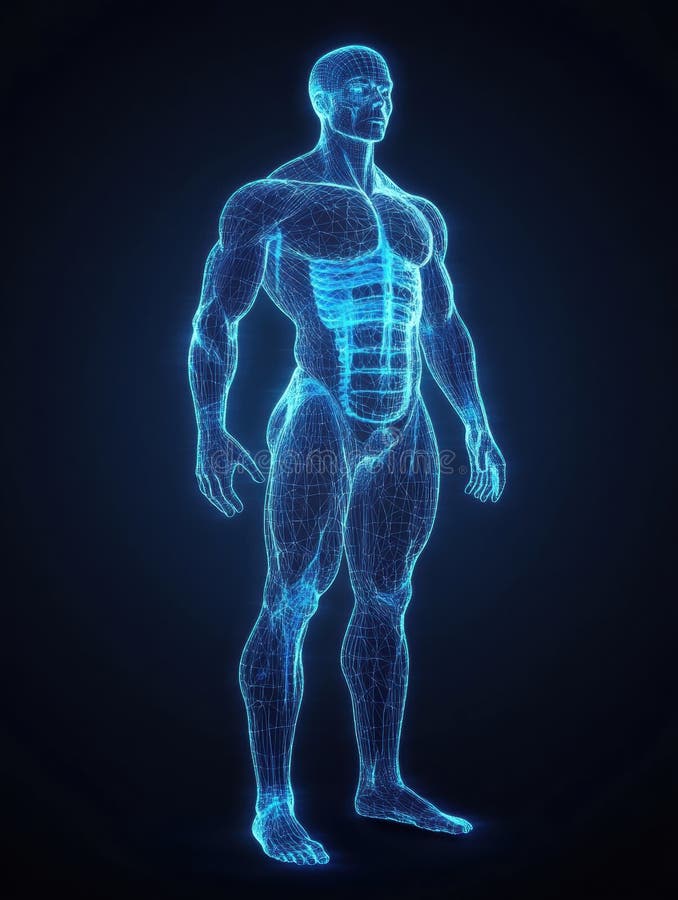 Detailed 3D Wireframe Mesh of Human Muscle Structure Illuminated with ...