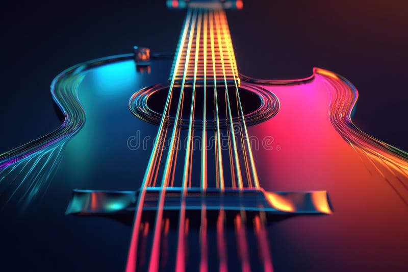 Vibrant 3D Representation of a Guitar with Neon Colors and Detailed ...