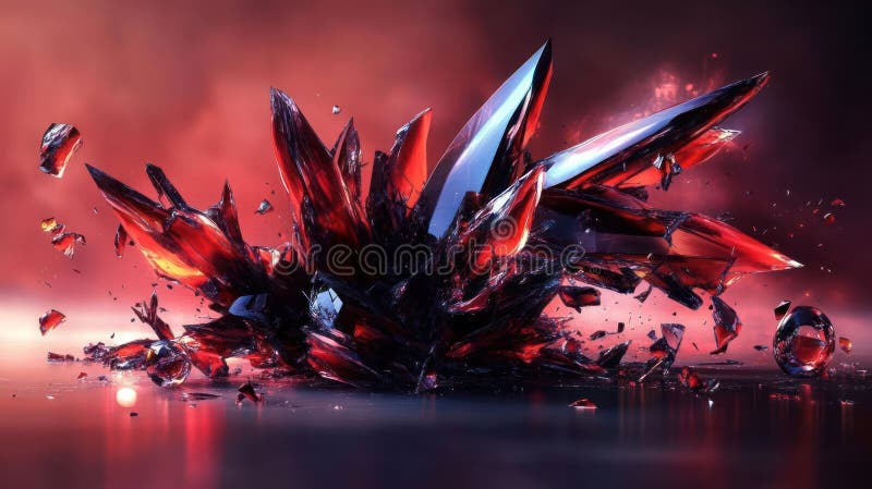 A Striking Depiction of Sharp, Red Crystals on a Reflective Surface ...