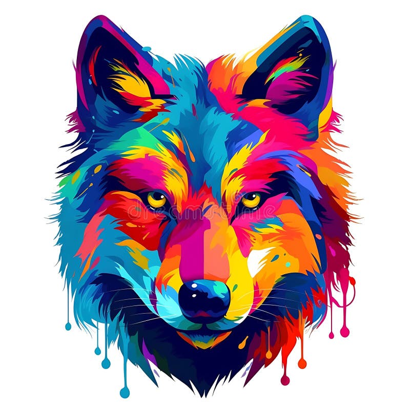Colorful Wolf Illustration with Vibrant Patterns and Artistic Drips ...