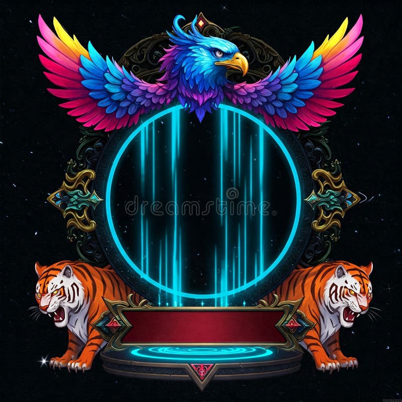 Ornate Fantasy Profile Frame with Eagle and Tigers Stock Illustration ...