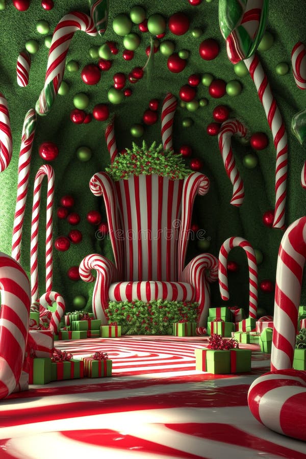 A Striking Digital Backdrop Features a Candy Cane Throne Surrounded by ...