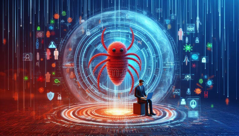 Cyber Threats Concept with Spider and Data Symbols Stock Illustration ...