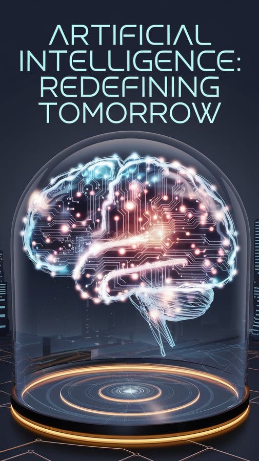 Futuristic Digital Brain with Circuits and Globe, Symbolizing AI, on a Blue Tech Background ...