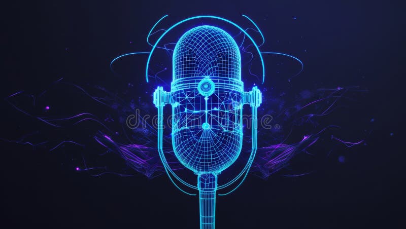Futuristic Microphone Wireframe with Neon Glow and Abstract Energy ...