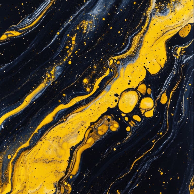 Dynamic Black and Yellow Paint Splash with Flowing Abstract Lines and ...