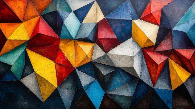 Colorful Geometric Wall Art Featuring Sharp Angles and Vibrant Shapes ...