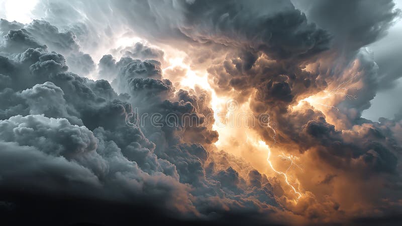 Dramatic Storm Clouds with Lightning Strikes and Intense Light ...