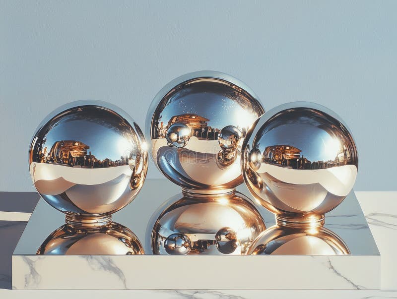 Striking Display Showcases Metallic Spheres Arranged on Reflective ...