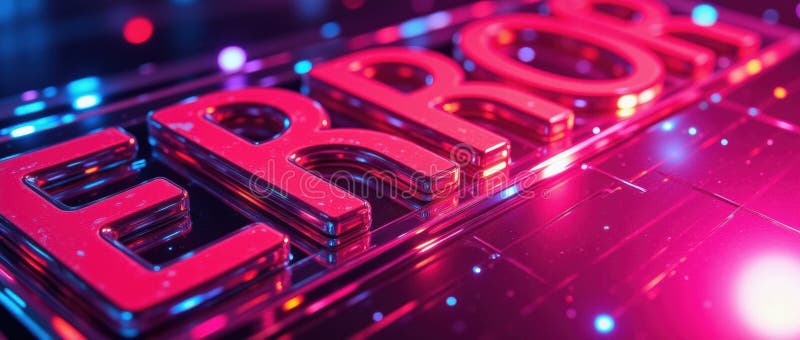 Digital Error Message with Vibrant Lights and Reflections Stock ...