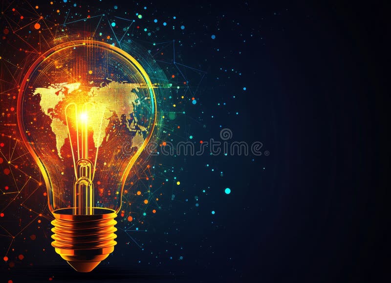 A Striking Double Exposure of a World Map within a Light Bulb, Emitting ...