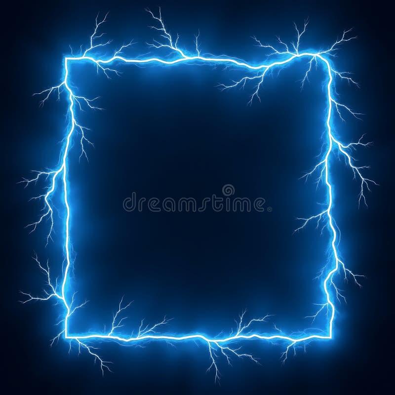 Electric Blue Square Frame with Lightning Effect Against Dark Blue ...