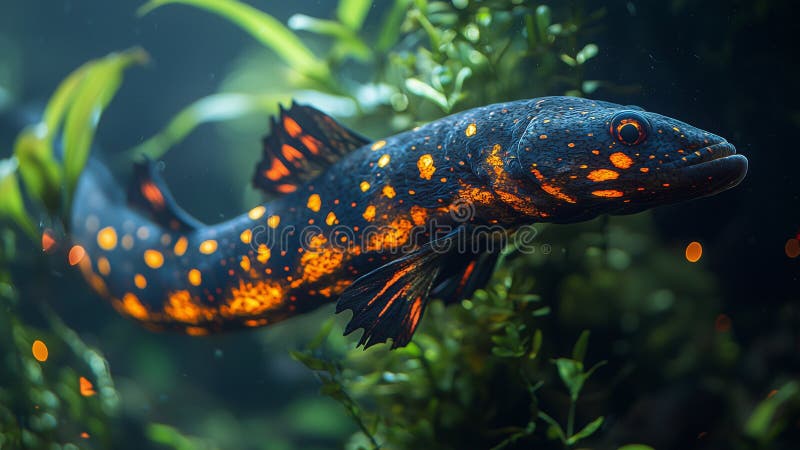 Fire Eel Swimming through Aquatic Plants Stock Illustration ...