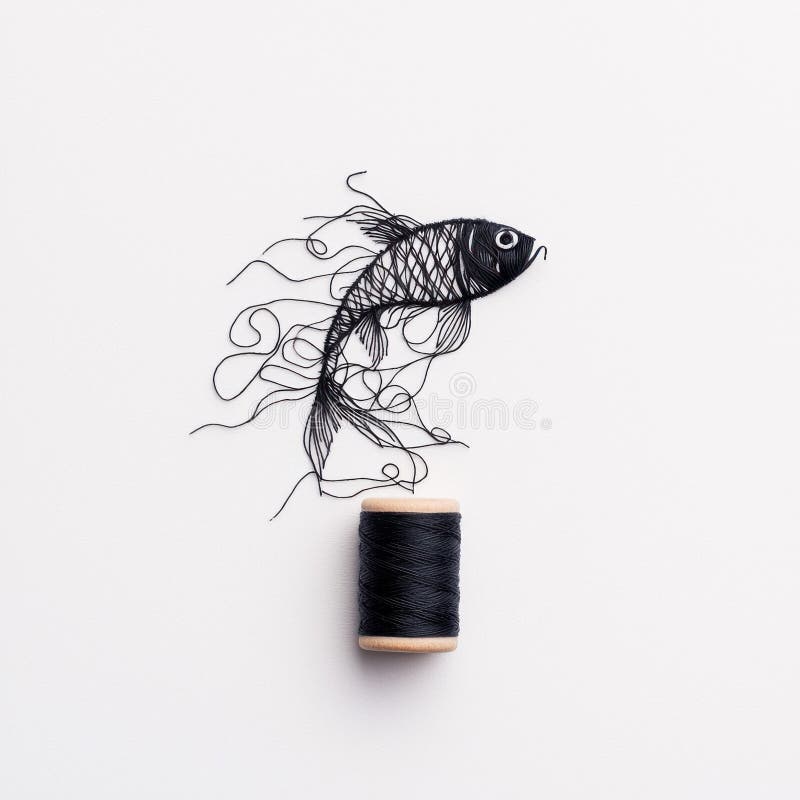 A Striking Fish Artwork is Created with Delicate Black Thread Next To a ...