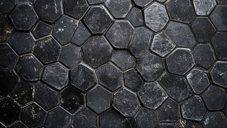 Striking Floor Design with Dark Hex Tiles Stock Photo - Image of ...