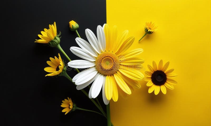 Striking Floral Composition Split Background Black and Yellow Stock ...
