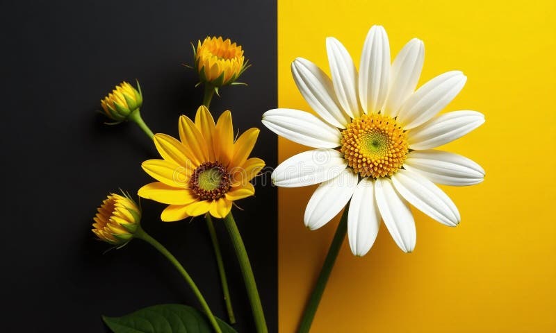 Striking Floral Composition Split Background Black and Yellow Stock ...