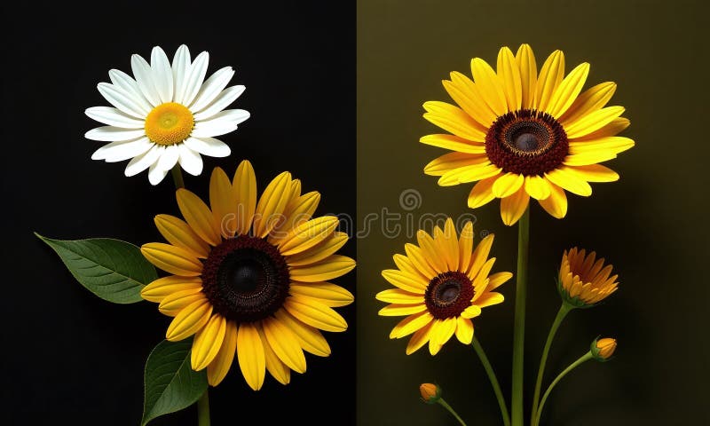 Striking Floral Composition Split Background Black and Yellow Stock ...