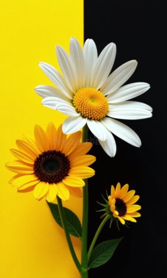 Striking Floral Composition Split Background Black and Yellow Stock ...