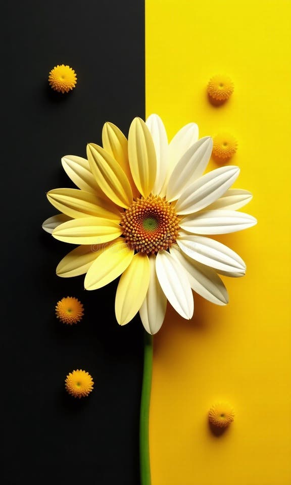 Striking Floral Composition Split Background Black and Yellow Stock ...