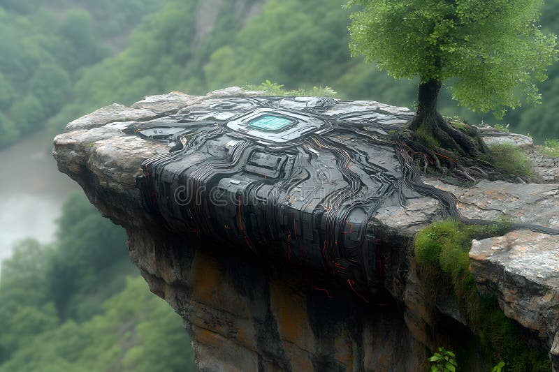 Futuristic Technology Integration with Nature on a Cliff Edge ...