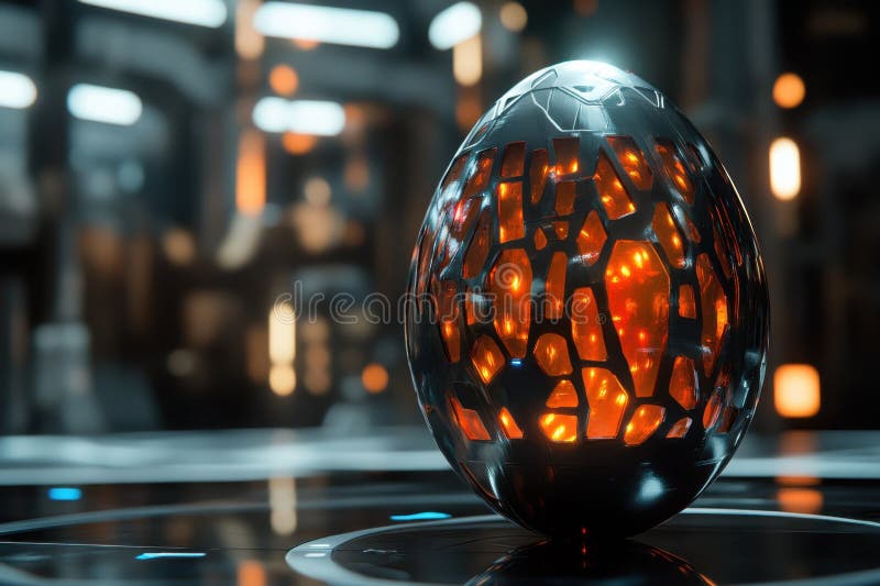 Futuristic Egg with Glowing Patterns in a High-tech Environment at ...