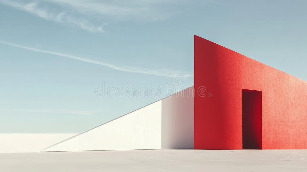 Striking Geometric Facade Red and White Wall with Sharp Angles and Bold ...