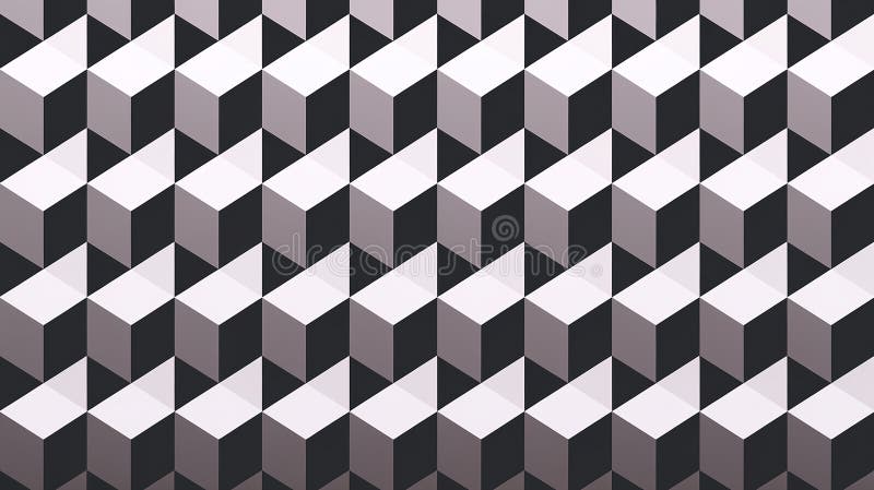 Geometric Optical Illusion Black White and Gray Cube Pattern Abstract ...