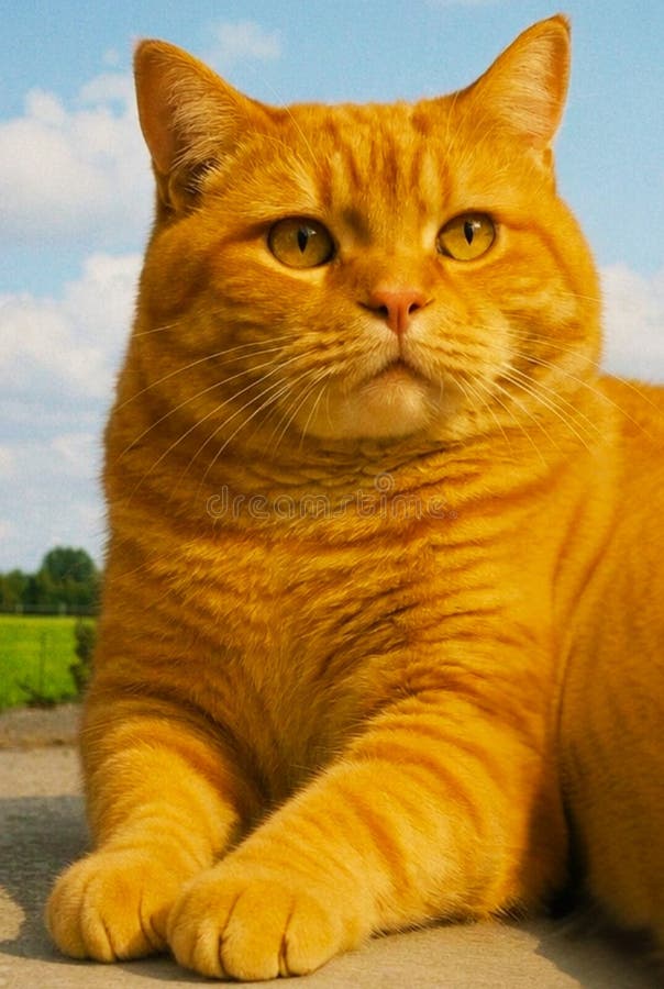 Majestic Ginger Cat: a Regal Portrait Against a Sky Backdrop Stock ...