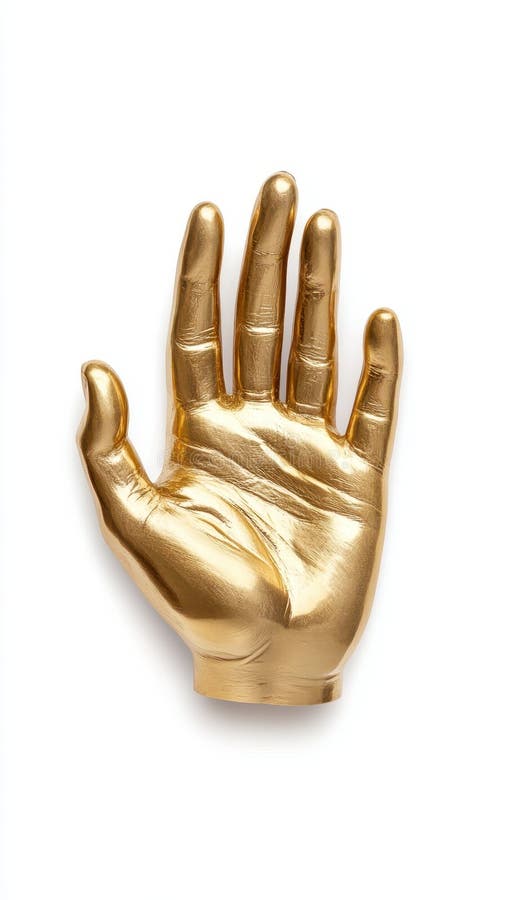 A Striking Gold Hand Statue Elegantly Rests on a Clean White Surface ...
