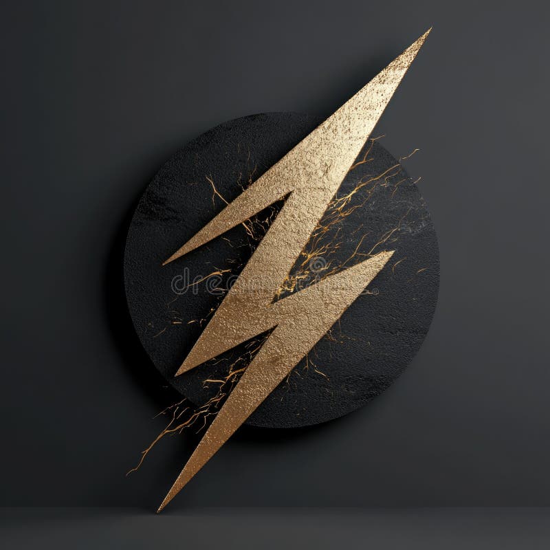 A Striking Gold Lightning Bolt Design is Placed on a Textured Black ...