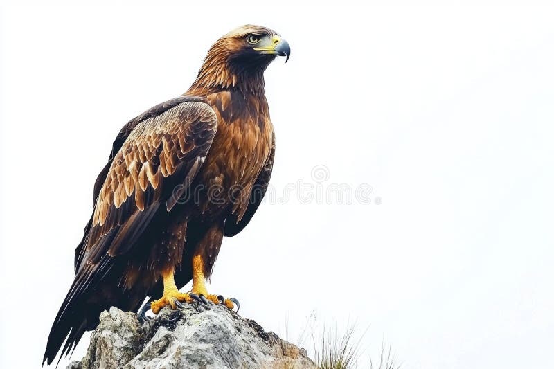 Striking Golden Eagle Stands Proudly on a Rugged Rock, Its Sharp Beak ...