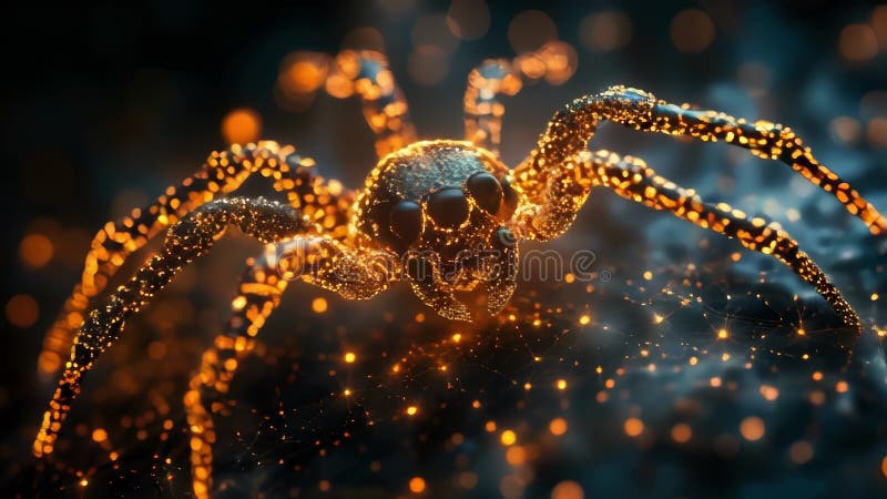 Illuminated Digital Spider with Glowing Network Details Stock Video ...