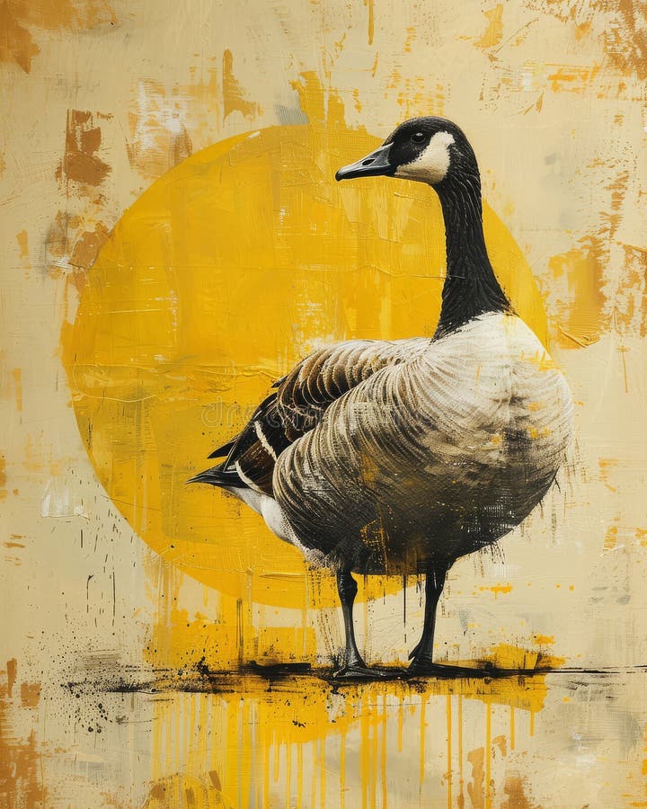 A Majestic Goose Stands Confidently Against a Vibrant Yellow Backdrop ...