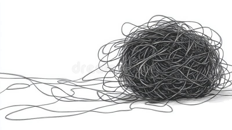 Tangled Lines and a Ball of Wire Stock Illustration - Illustration of ...