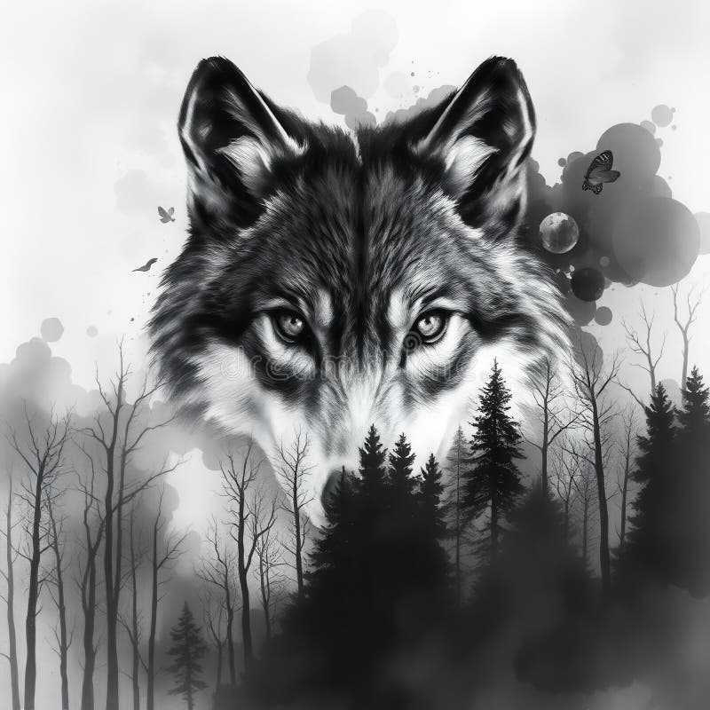 Majestic Wolf Portrait Against a Misty Forest Backdrop. Intriguing ...