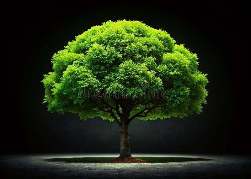 Striking Green Tree Silhouette Against a Bold Black Background a ...