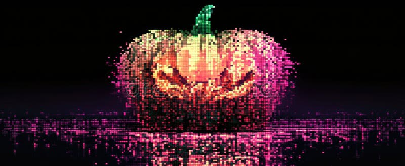 Striking Halloween Banner with Digital Glitch Effect on Pumpkin Stock ...