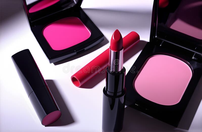 High Contrast Beauty: Red & Pink Collection of Makeup Stock ...