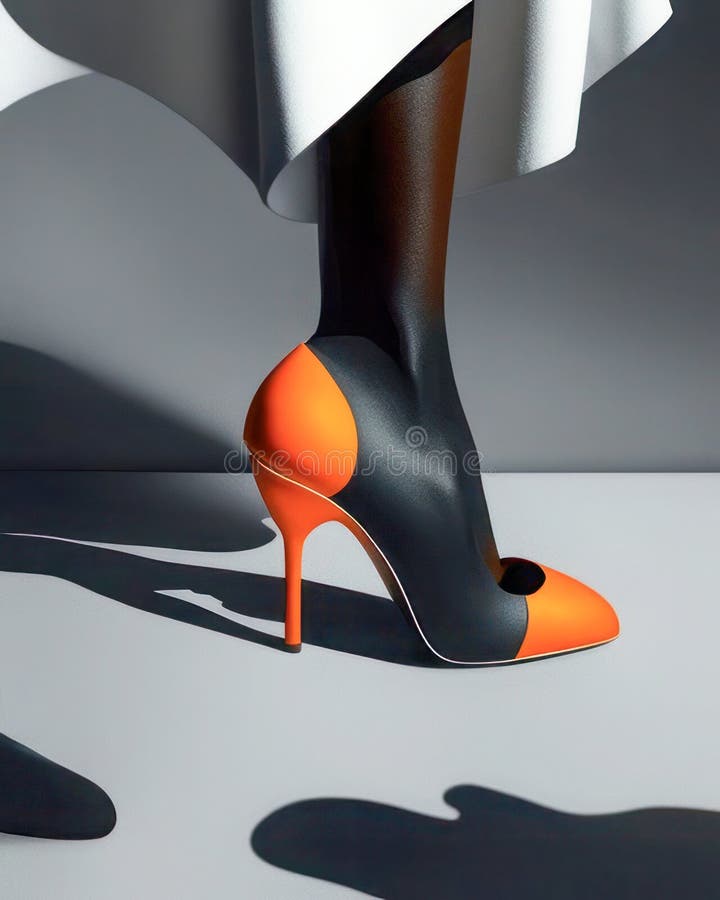 Striking High Heel in Bold Orange and Black with Abstract Shadows Stock ...