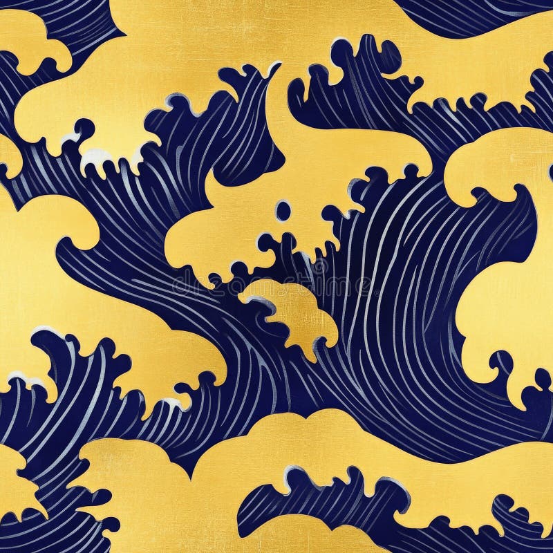 A Striking Hokusai-inspired Wave Pattern, Where Bold Navy Blue Waves ...