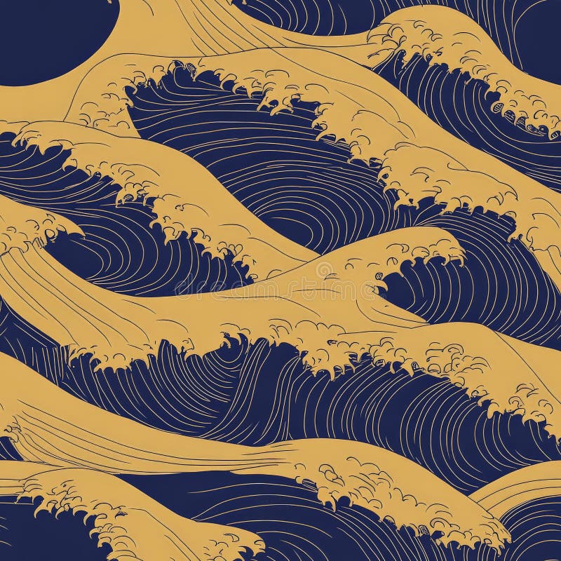 A Striking Hokusai-inspired Wave Pattern, Where Bold Navy Blue Waves ...