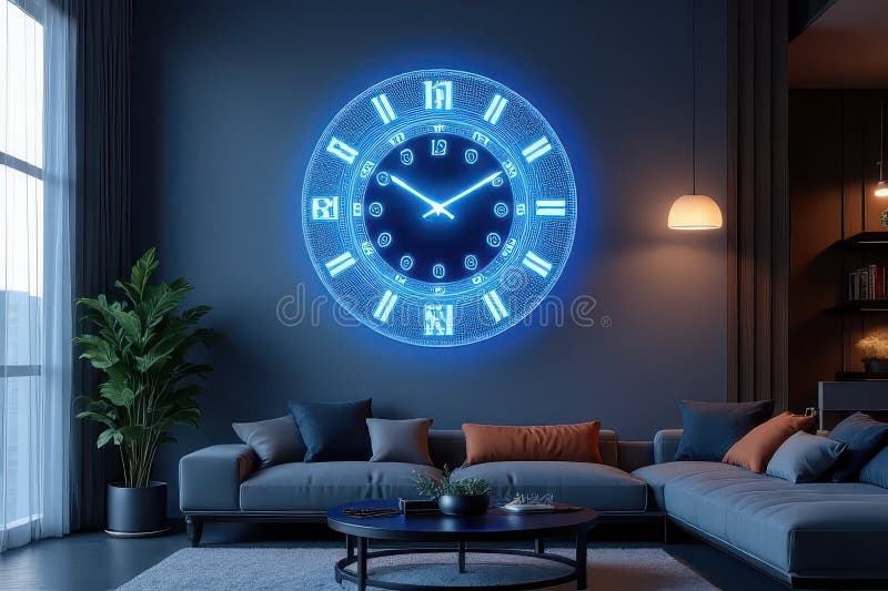 Striking Holographic Wall Clock in Modern Interior Design Stock ...