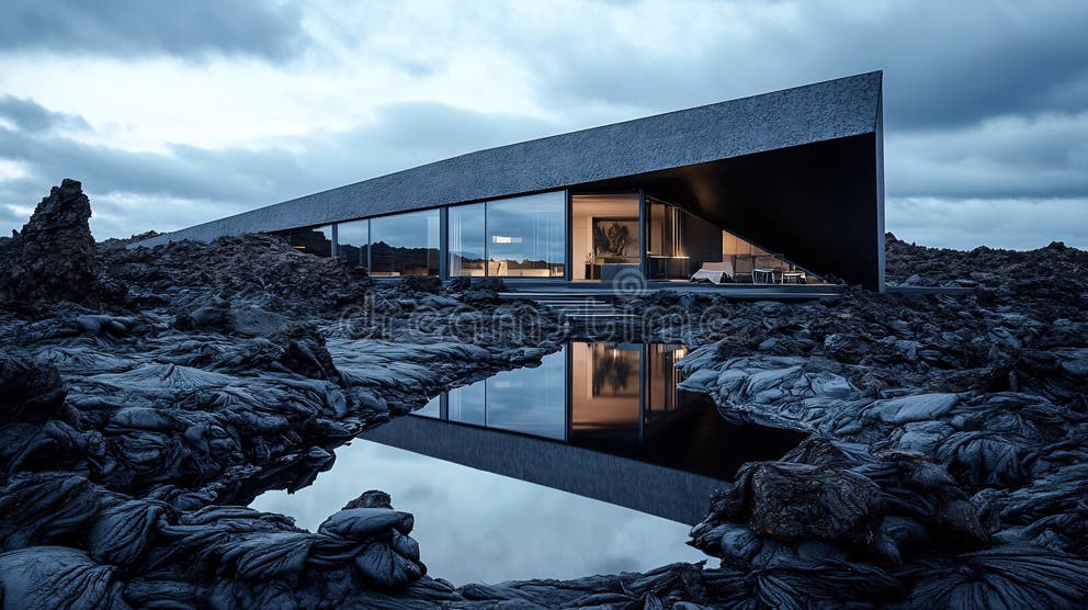 Aerial Lava Field House Striking Angles Amid Rugged Volcanic Terrain ...