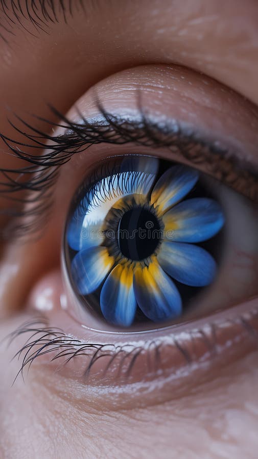 Striking Human Eye with Blue Flower Iris Pattern and Dramatic Artistic ...